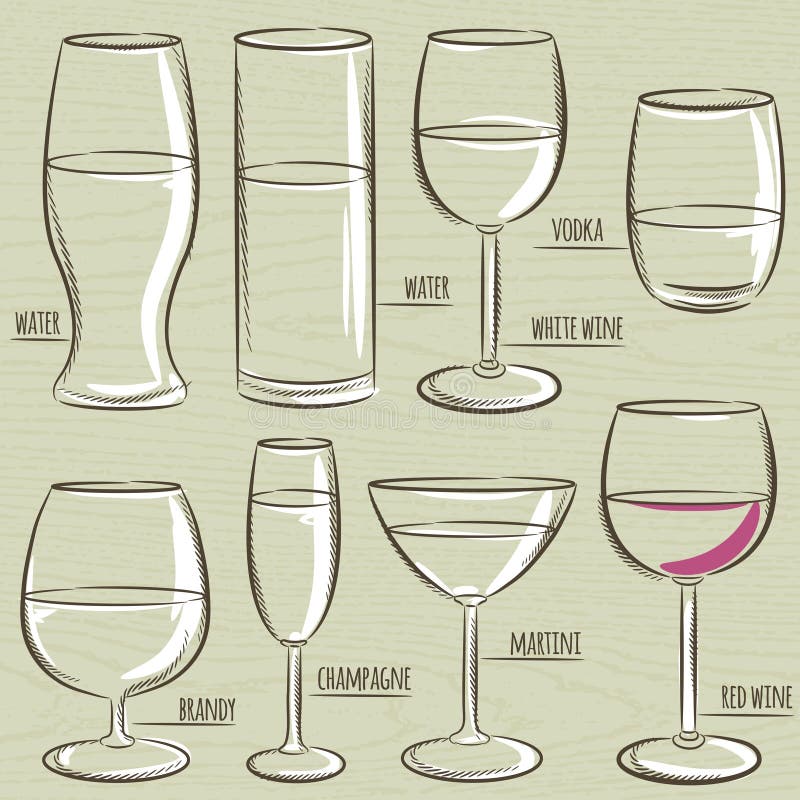 Set of Different Glasses, Vector Stock Vector - Illustration of graphic ...