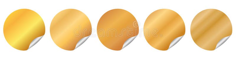 Set of Different Gold Colored Round Sticker Banners on White Background ...