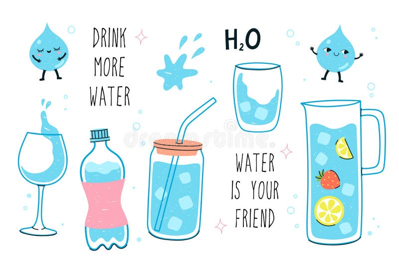 Set of Different Graphic Elements of Drinking Water. Vector Graphics ...