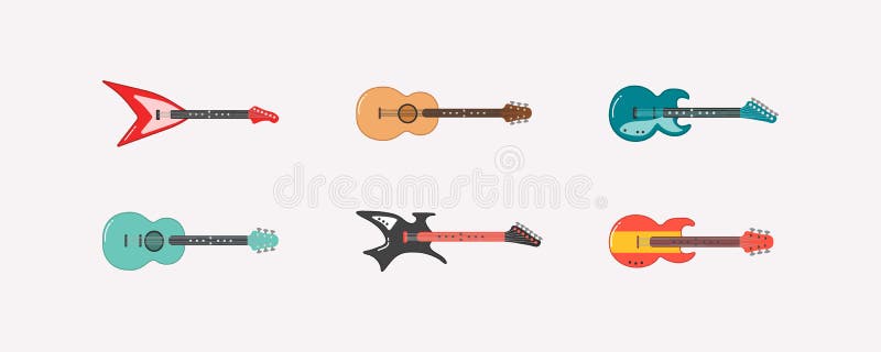 Set of Different Guitar. Collection String Musical Instruments. Stock ...