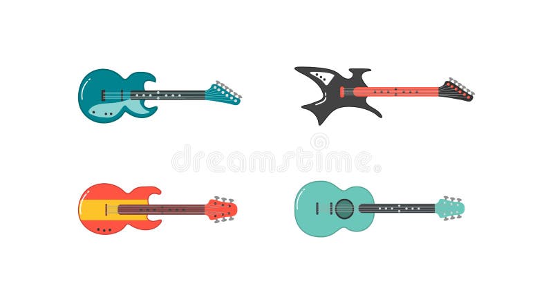 Set of Different Guitar. Collection String Musical Instruments. Stock ...
