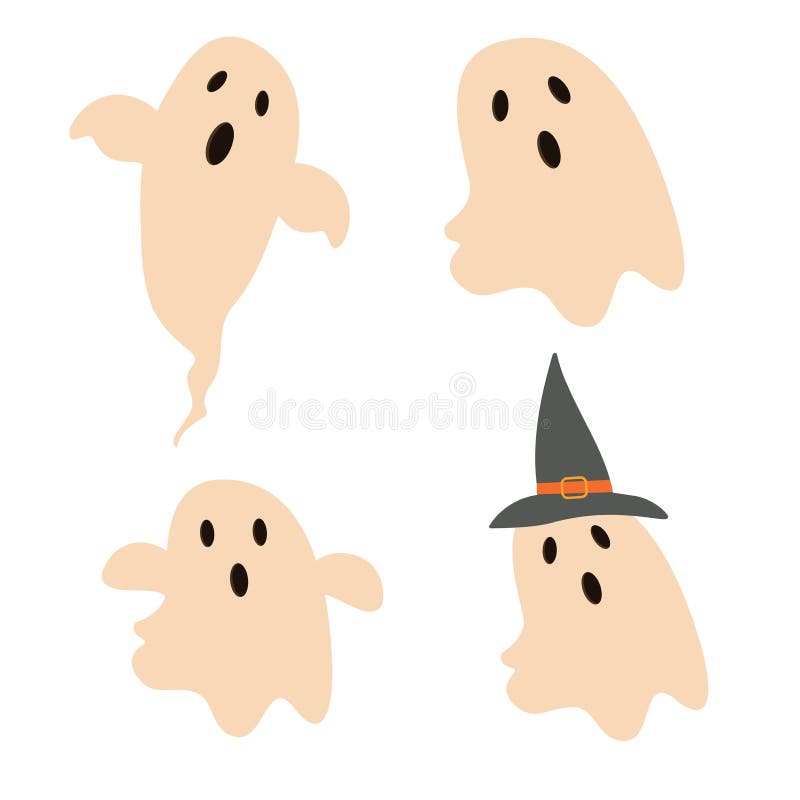 A Set of Different Halloween Ghost Characters. Vector Illustration ...