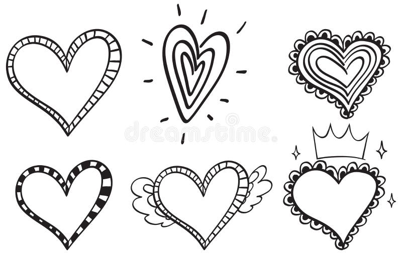 Set of Different Hand Drawn Hearts Stock Vector - Illustration of ...