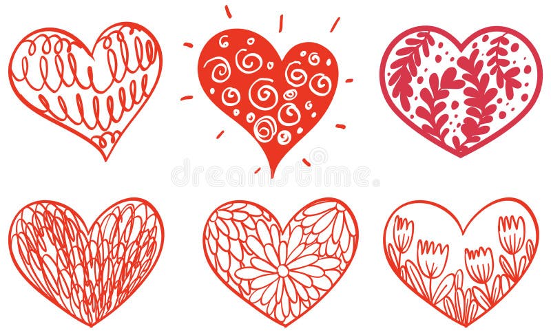 Set of Different Hand Drawn Hearts Stock Vector - Illustration of ...