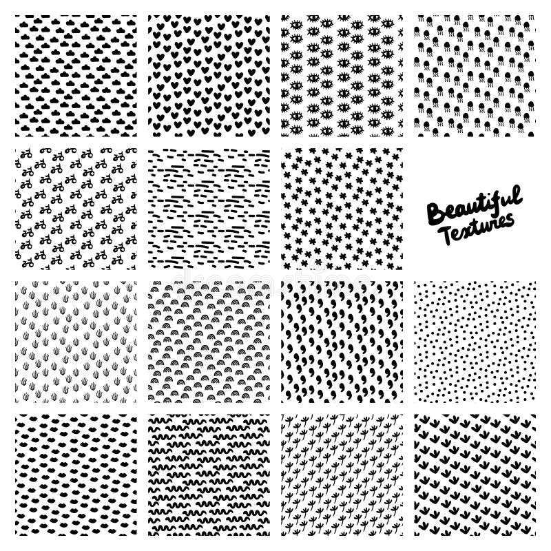 Set of Different Hand Drawn Patterns with Small Decorative Elements ...