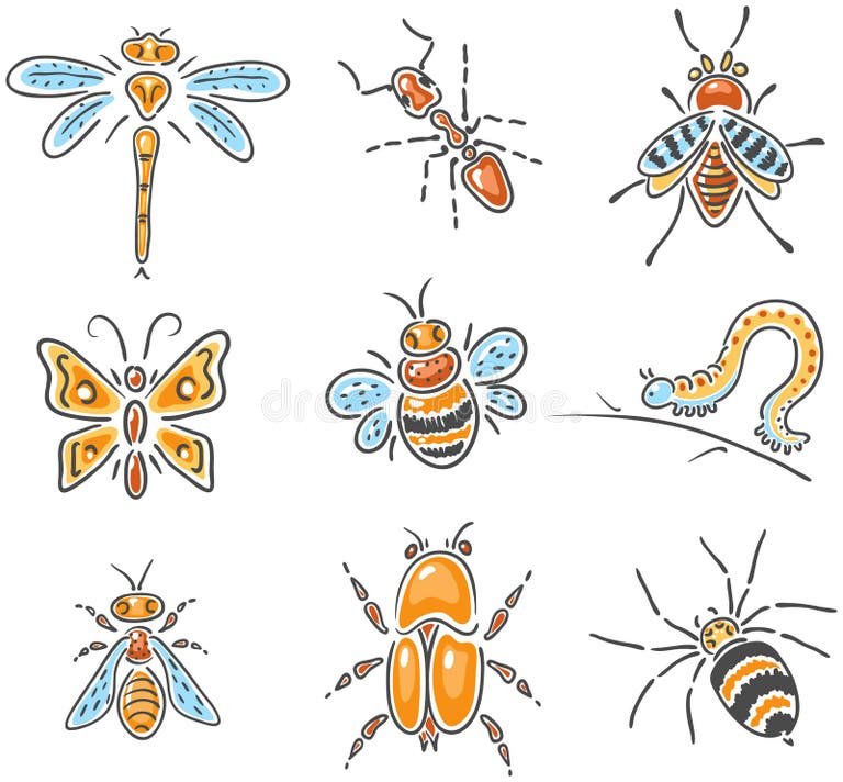 Set of Different Hand-drawn Sketchy Insects Stock Vector - Illustration ...
