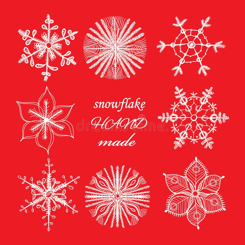 Set of Different Hand Drawn Snowflakes Stock Vector - Illustration of ...