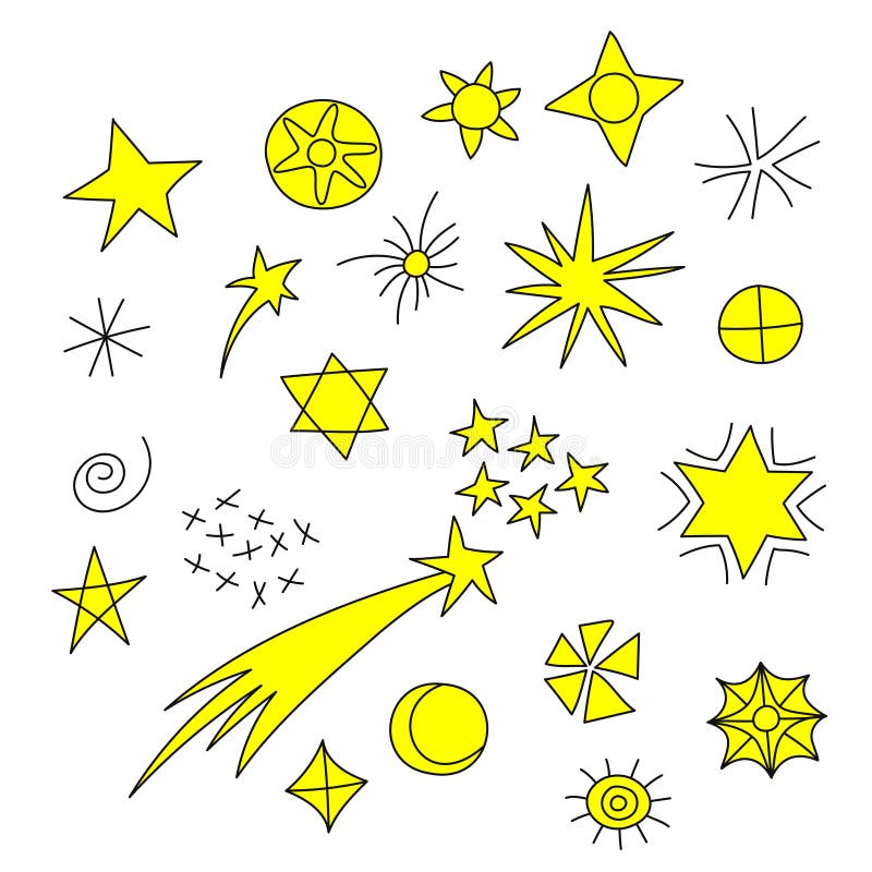 Set of Different Hand Drawn Stars. Doodle Style Stock Vector ...