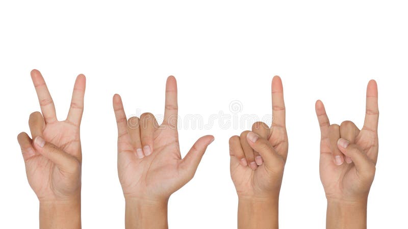 Set of Different Hand Signs Isolated on a White Background Stock Photo ...