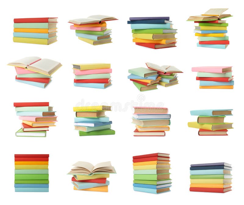 Set with Different Hardcover Books on White Background Stock Image ...