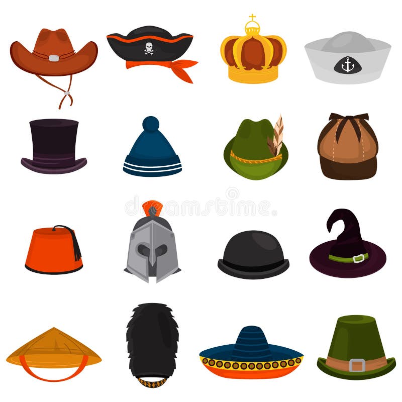 Set of Different Hats Color Flat Icons Stock Illustration ...