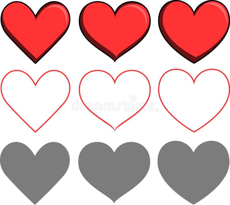 Set of Different Heart Shapes Stock Vector - Illustration of amour ...