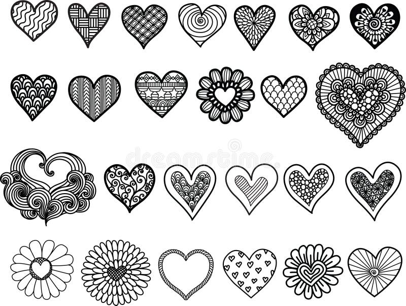 Set of Different Hearts with Editable Stroke Thickness for Design ...