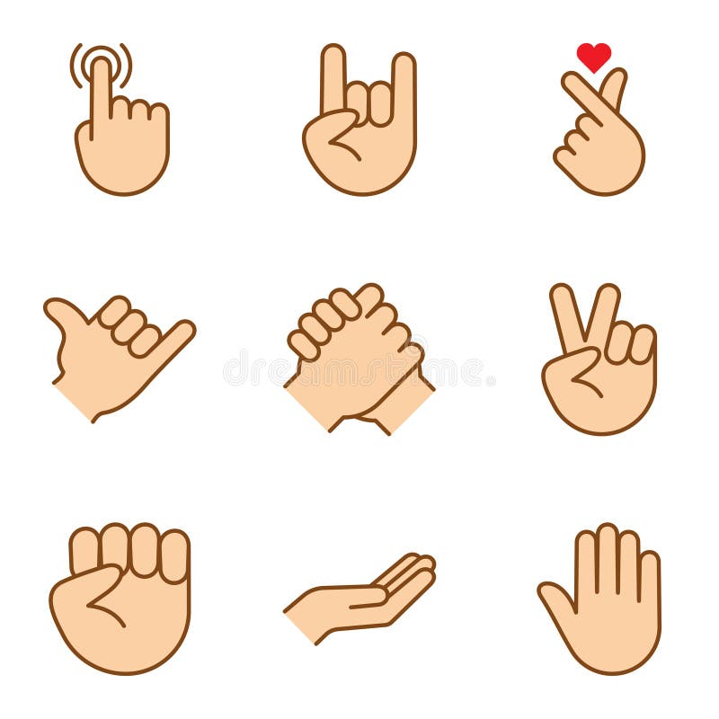 Set of Different Human Hand Signs for Communication Stock Vector ...