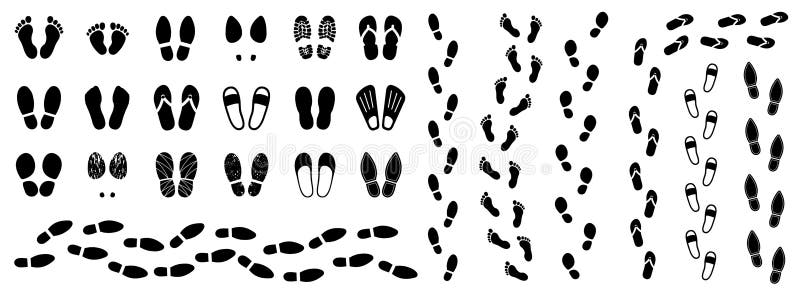 Set Different Human Shoeprints Icons, Footprint, Barefoot Sign - Vector ...