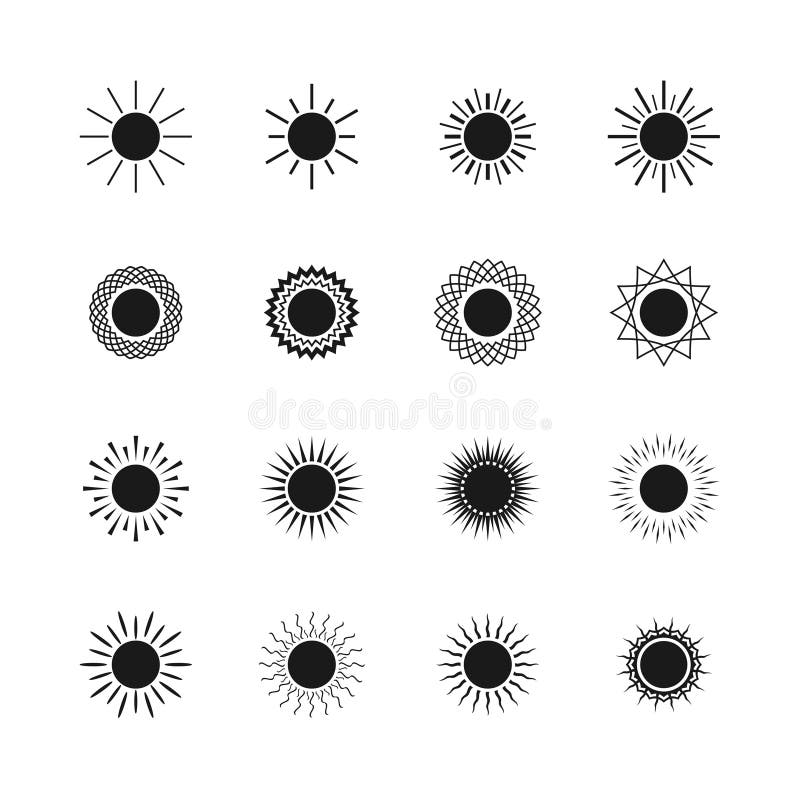 Set of Different Images of the Sun Stock Vector - Illustration of black ...
