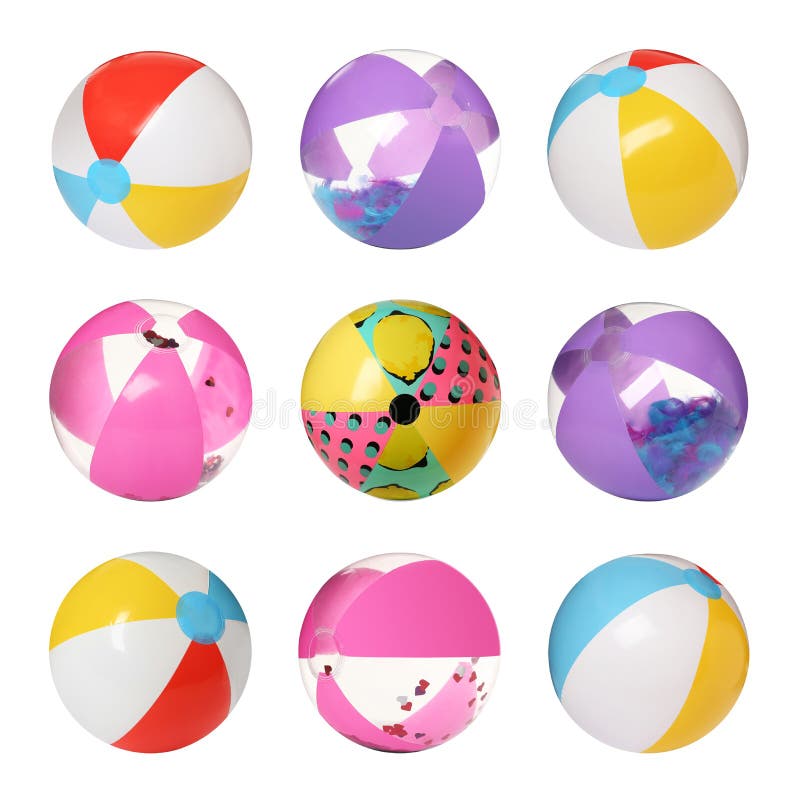 Inflatable Violet Beach Balls with Feathers Inside on White Background ...