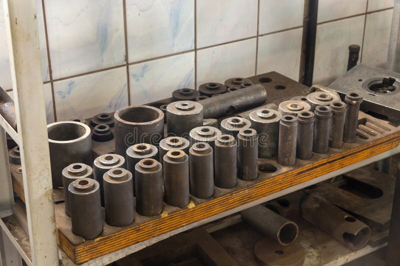 Set of Different Instruments on Shelves in Big Workshop Stock Photo ...