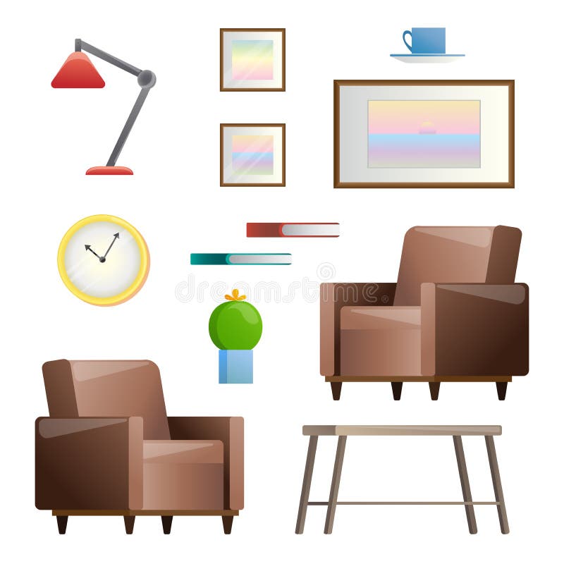 Set of Different Interior Elements. Living Room Stock Illustration ...