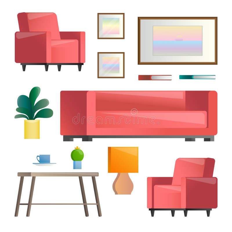 Set of Different Interior Elements. Living Room Stock Illustration ...