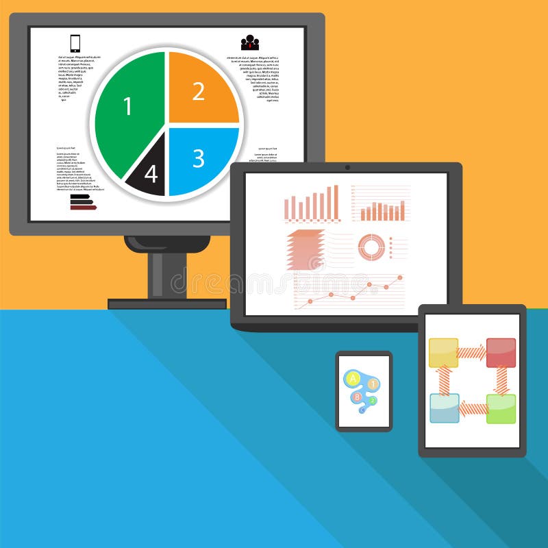 Devices with Diagrams and Charts Semi Flat Colour Vector Object Stock ...