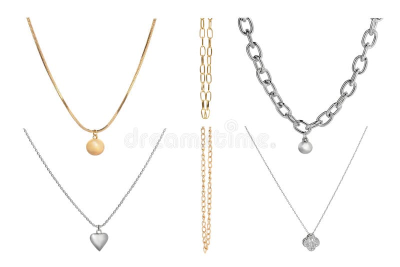 Set of Different Jewellery Chains Isolated on White Stock Image - Image ...