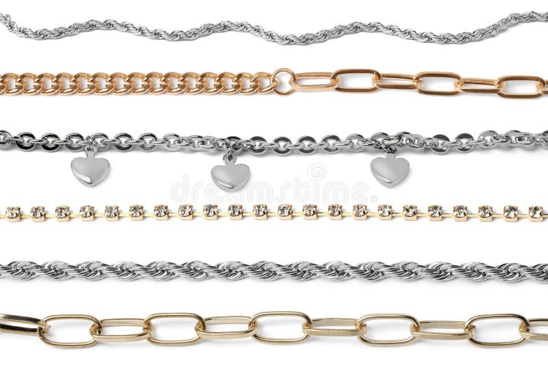 Set of Different Jewellery Chains Isolated on White Stock Image - Image ...