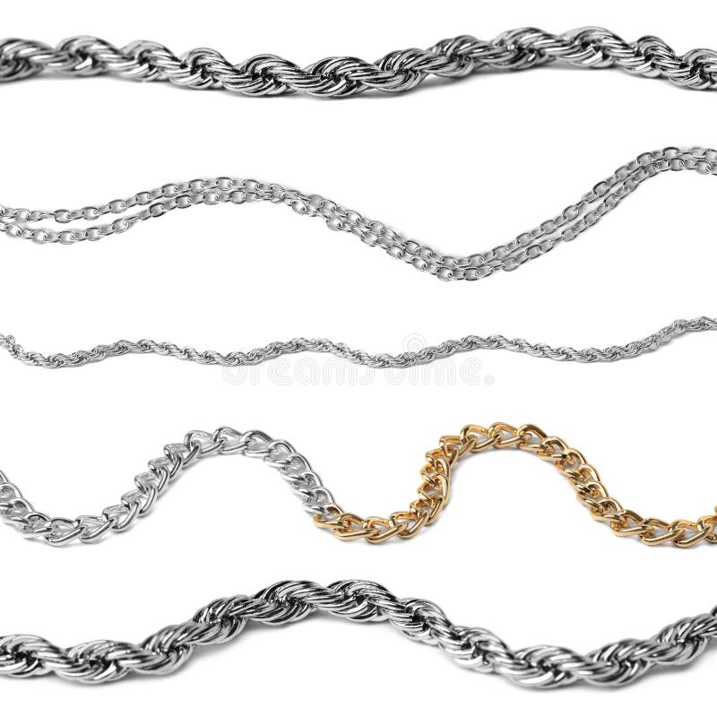 Set of Different Jewellery Chains Isolated on White Stock Image - Image ...
