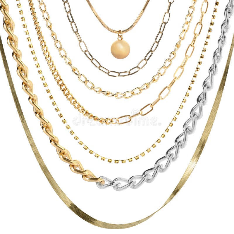 Set of Different Jewellery Chains Isolated on White Stock Image - Image ...