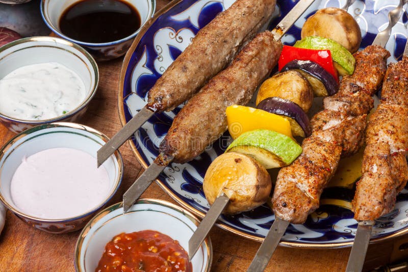 Set of different kebabs stock photo. Image of macro, fish - 71689162