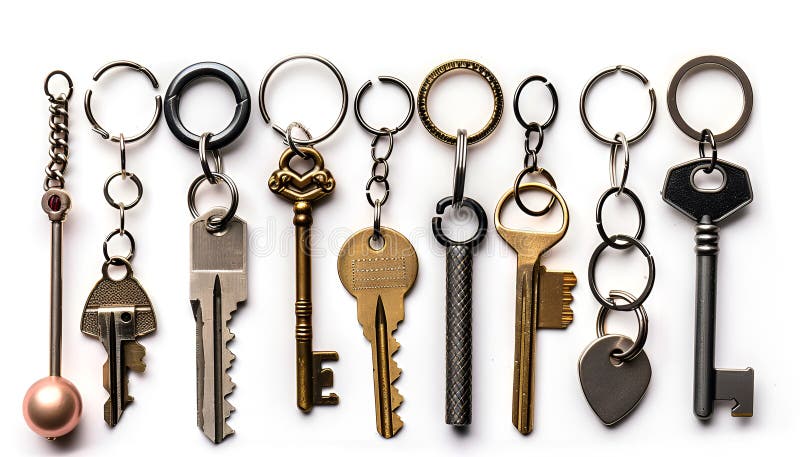 Set of Different Key Chains Isolated on White Stock Illustration ...