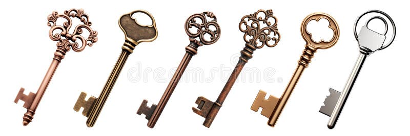 An Set of Different Keys Made of Copper and Rusty is Cut Out on a ...