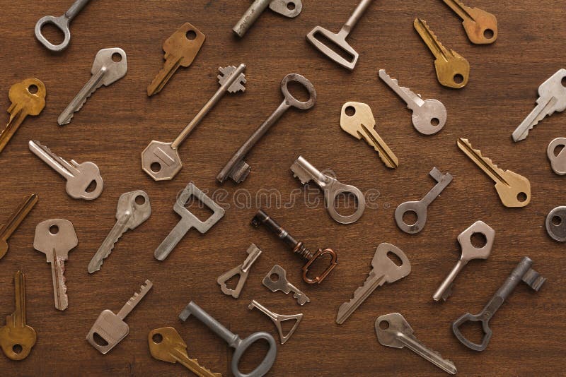 Many Different Keys on Wood Stock Photo - Image of brass, antique ...