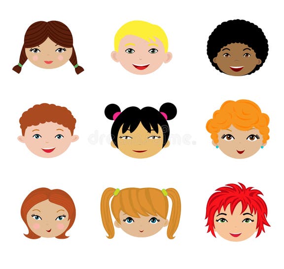 A Set of Different Kids Faces Stock Vector - Illustration of hair ...
