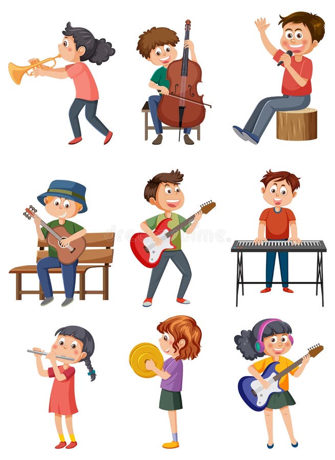 Set of Different Kids Playing Music Stock Vector - Illustration of ...