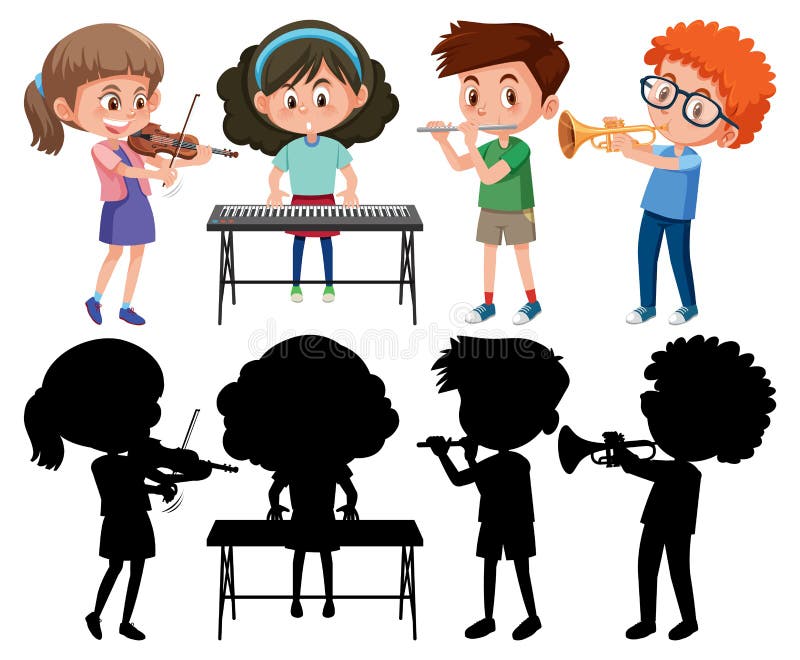 Set Different Kids Playing Musical Instruments Stock Illustrations – 36 ...