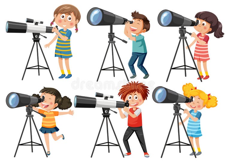 Set of Different of Kids Using Telescopes Stock Vector - Illustration ...