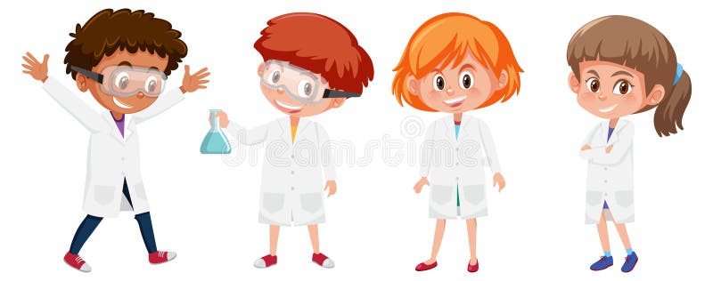 Set of Different Kids Wearing White Laboratory Gown Stock Vector ...