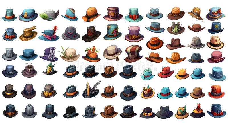 Set of Different Kind of Cartoon Hats Stock Illustration - Illustration ...
