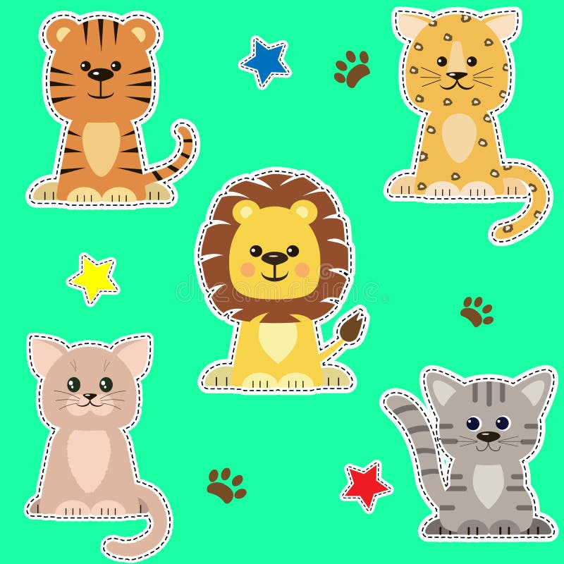 Set of Different Kinds of Cats Stickers. Stock Vector - Illustration of ...