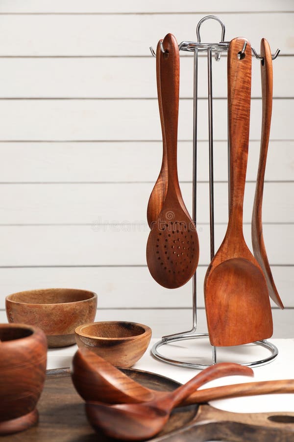 Set of Different Kitchen Utensils on Table Stock Photo - Image of ...