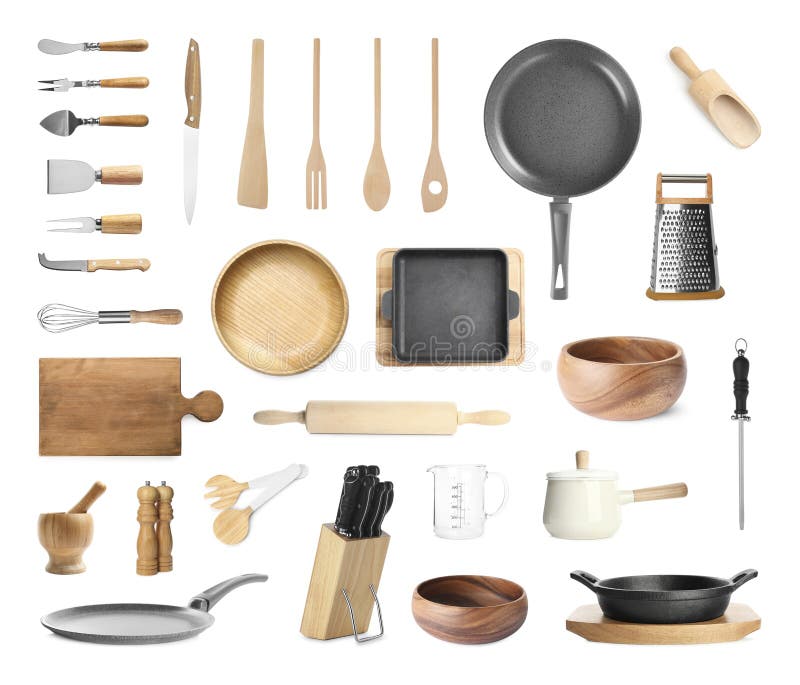 Set with Different Kitchenware on White Background Stock Image - Image ...