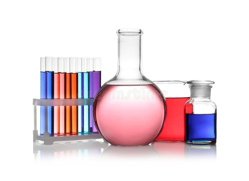 Set of Different Lab Glassware with Color Liquid Isolated Stock Image ...