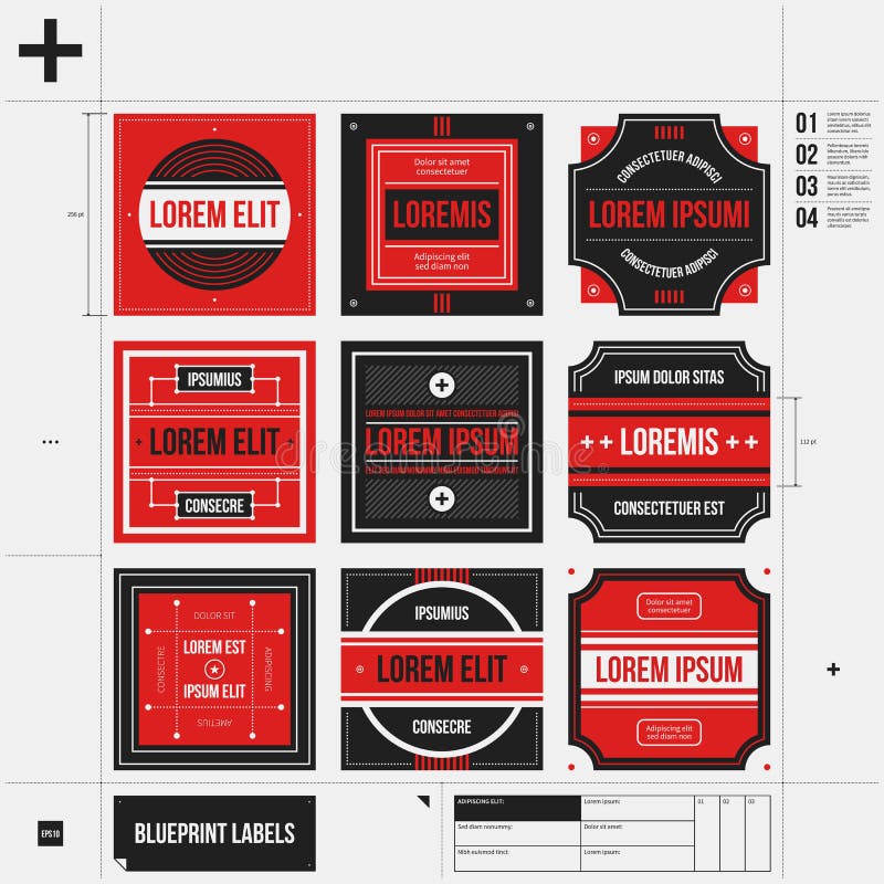 Set of 9 Different Labels/badges in Draft Style Stock Vector ...