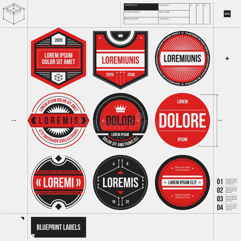 Set of 9 Different Labels/badges in Draft Style Stock Vector ...