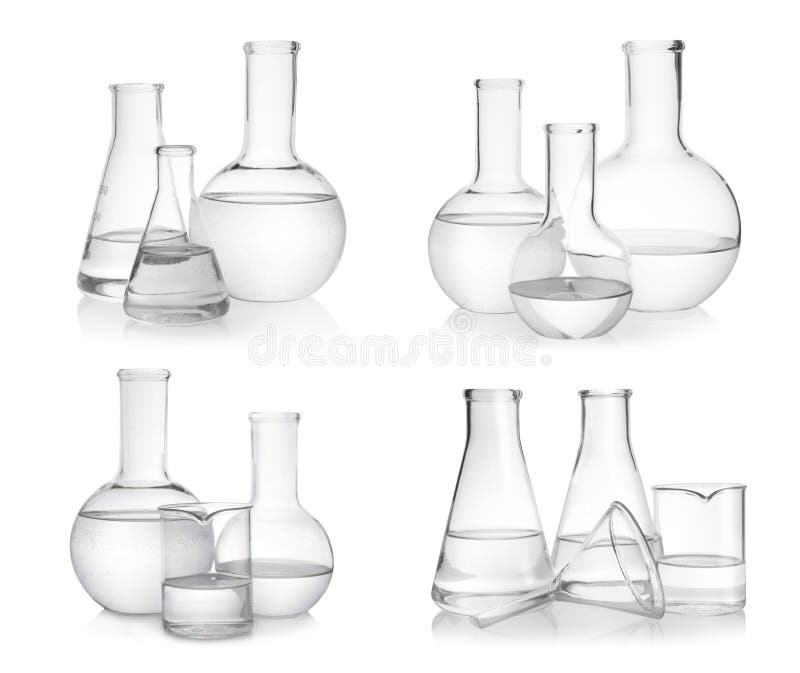 Set of Different Laboratory Glassware on White Background Stock Image ...