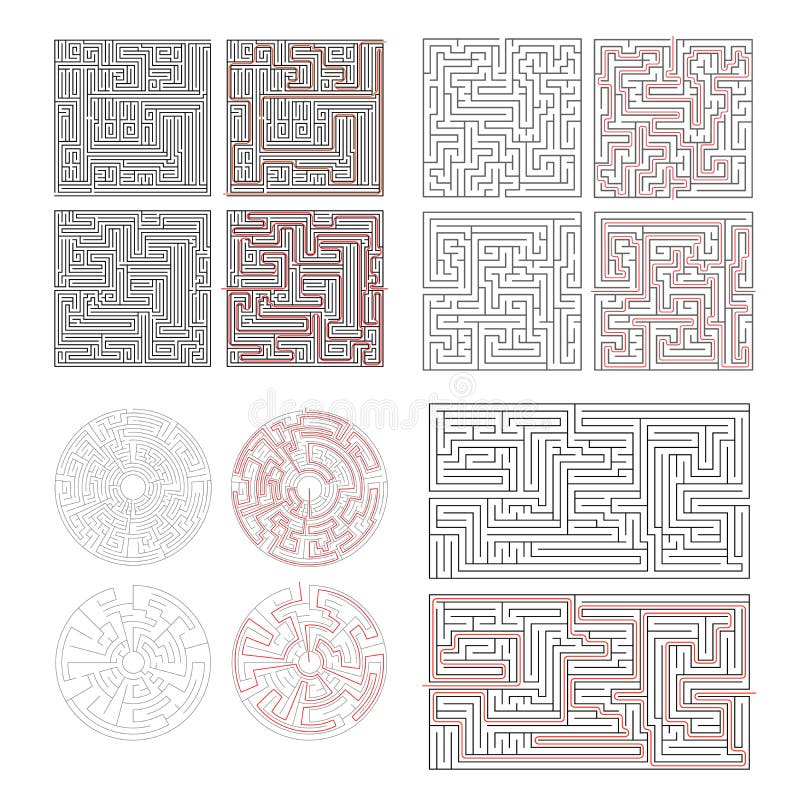 Set of Different Labyrinths with Solutions on White Stock Vector ...