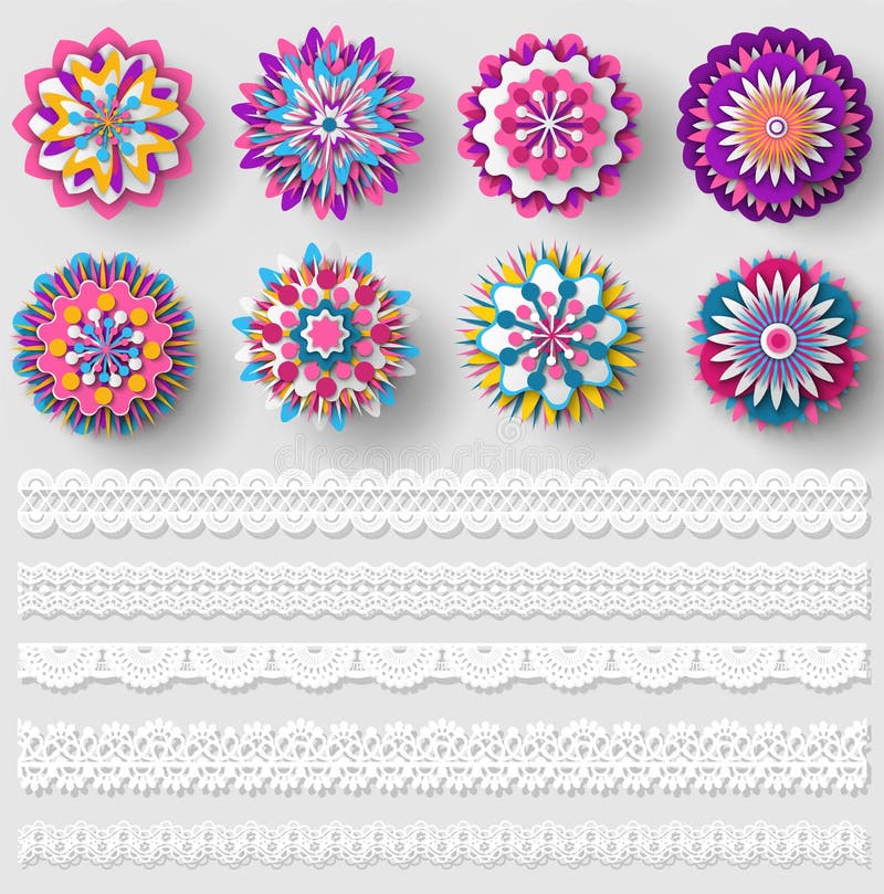 Set of Different Lace Ribbons and Colorful Ornament Samples. Seamless ...