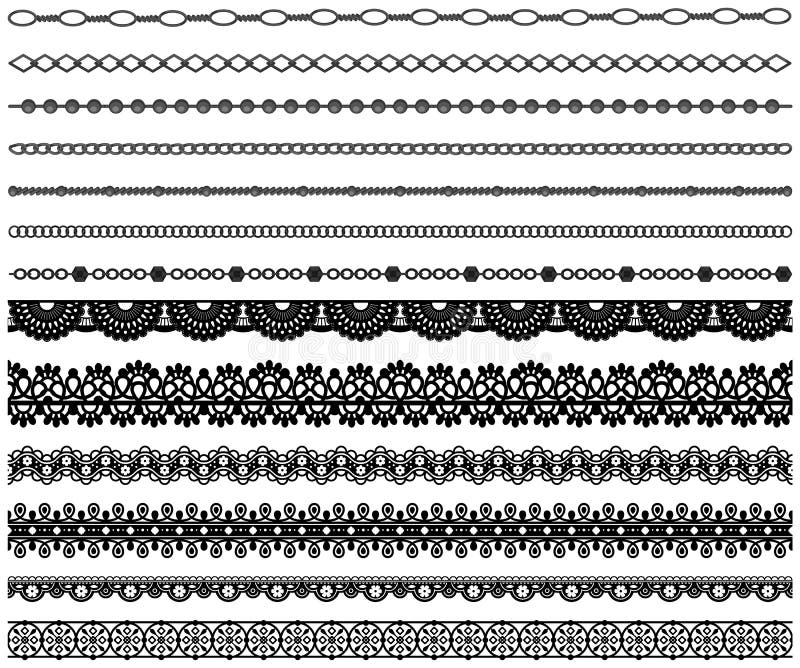 Set of Different Lace Ribbons with Ornament. Seamless Pattern for ...