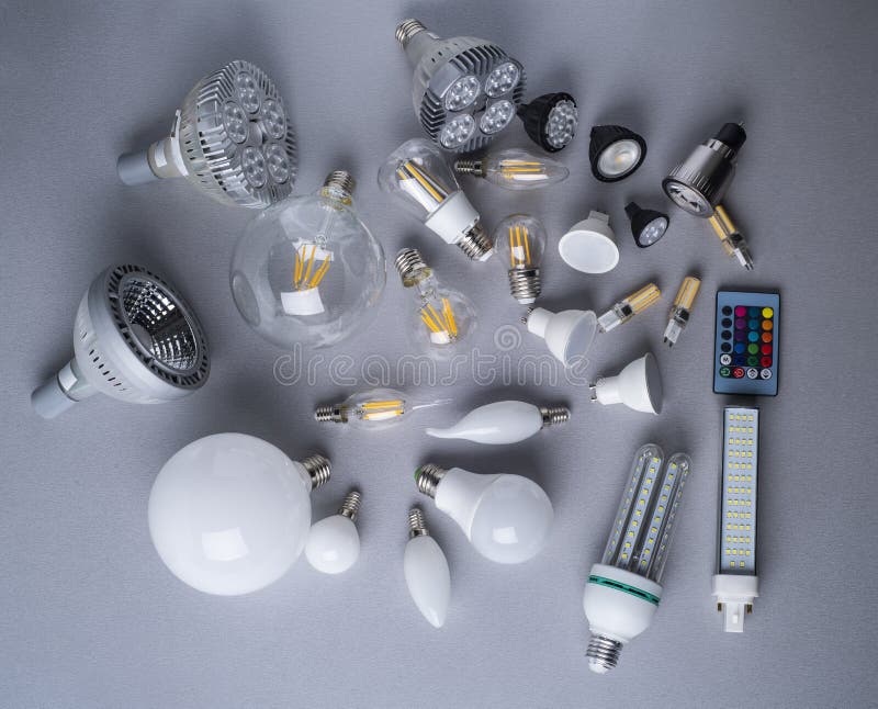 Set of Different Led Light Bulbs Stock Image - Image of electrical ...
